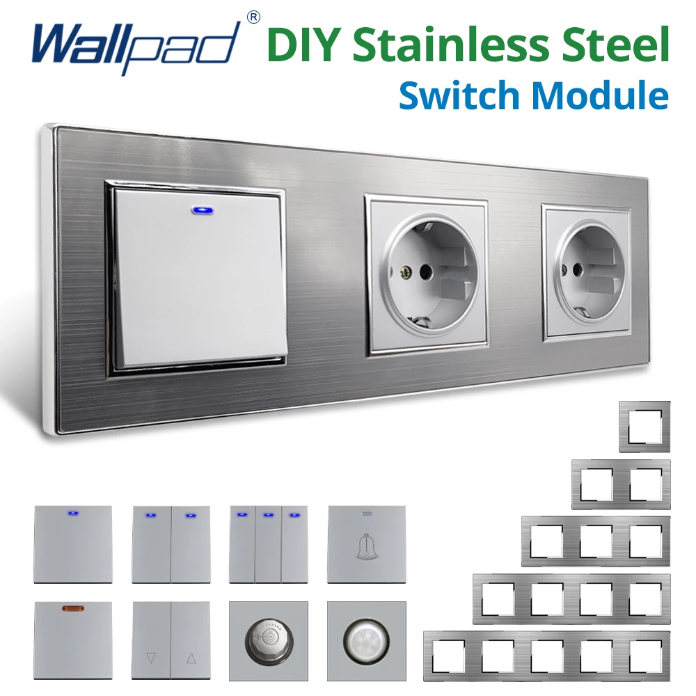 Wallpad-Grey-Stainless-Steel-Panel-Wall-Light-Switch-Function-Key-Only ...