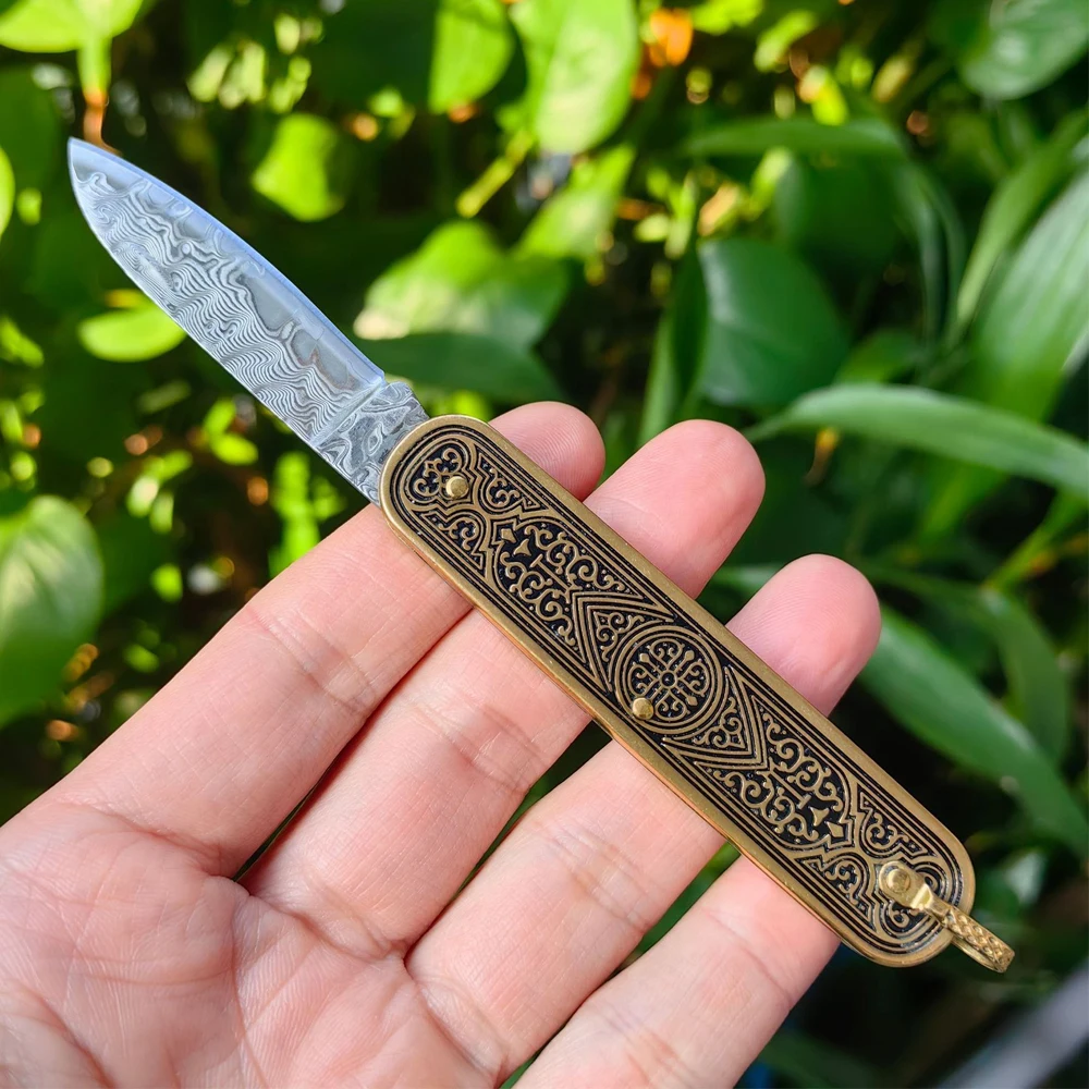 Multifunctional-Damascus-Keychain-Pocket-Knife-For-Everyday-Carry-EDC ...
