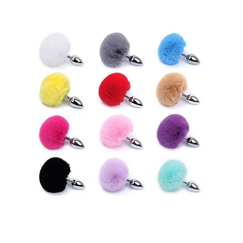 Adult Sex Toys Hair Ball Rabbit Tail Anal Plug Feather Pull Beads Metal ...