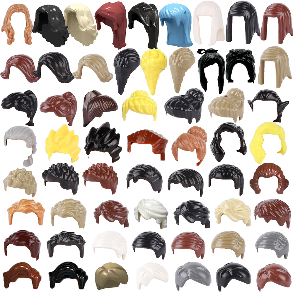 MOC City Figure Hairstyle Building Block Long Curls Boys Girls Black ...