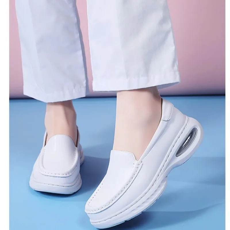 New Women's Thick Heel Work Shoes Breathable Leather Slip-On Soft ...