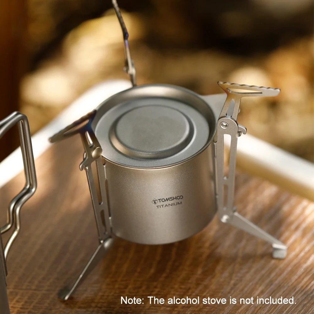TOMSHOO Titanium Alcohol Stove with Lid Foldable Legs and Pot Supports ...