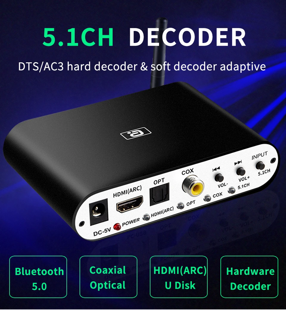 Decodificador de Audio DA615H con Bluetooth 5,0, receptor DAC 5.1CH BT 5,0, decodificación dura ...