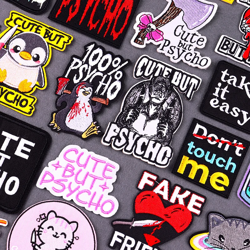 Lindo-Pero-Psycho-parche-bordado-para-planchar-en-la-ropa-parches-DIY ...