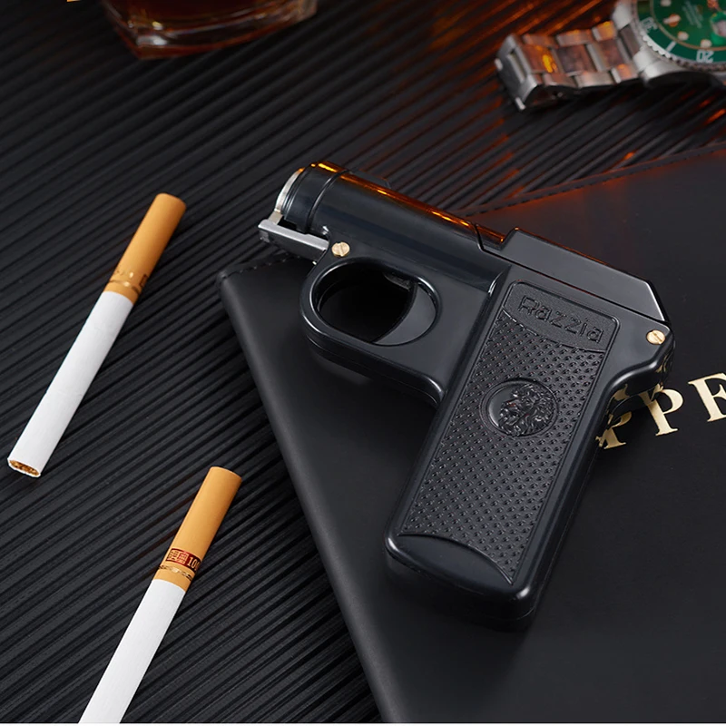 Windproof-Kerosene-Gun-Lighter-Pistol-shaped-Cigarette-Box-Case-Dual ...