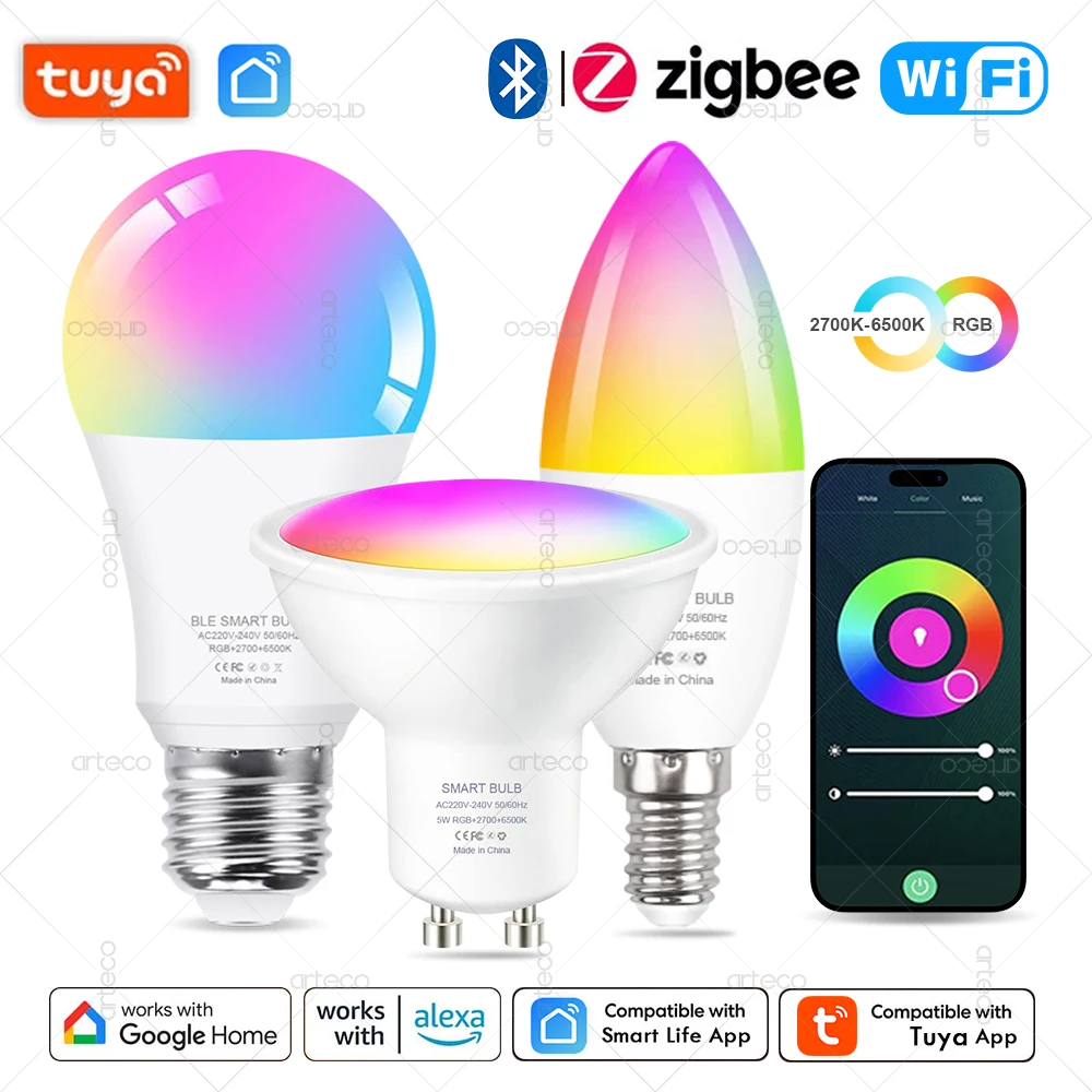 Tuya-E27-E14-GU10-Lamp-WIFI-Zigbee-Bluetooth-Dimbare-Smart-LED-Lamp ...