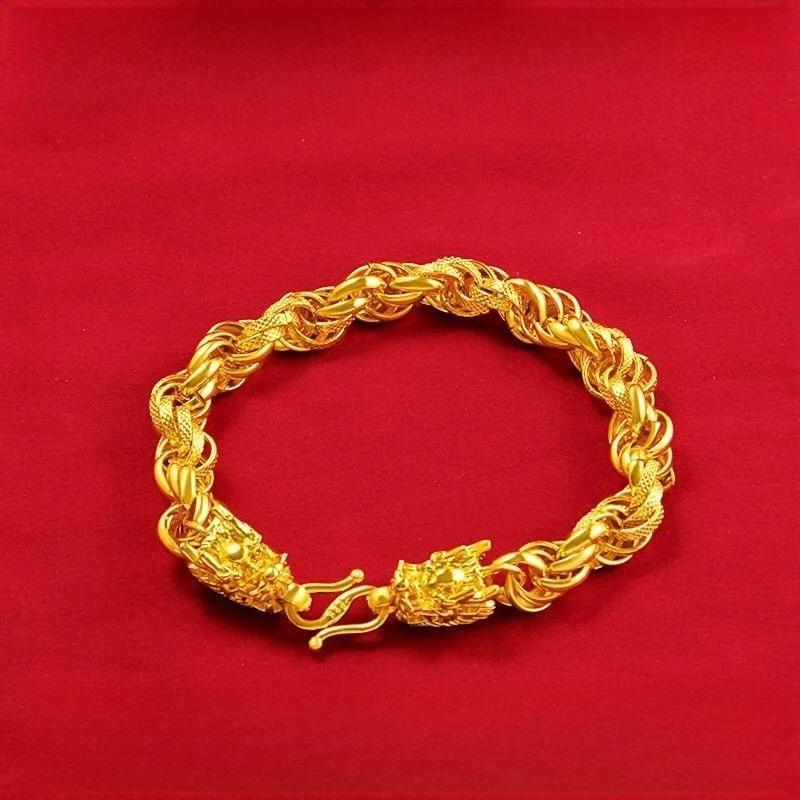Real-Gold-Dragon-Pattern-Pulseira-Dominador-Double-Dragon-Head-Twists ...