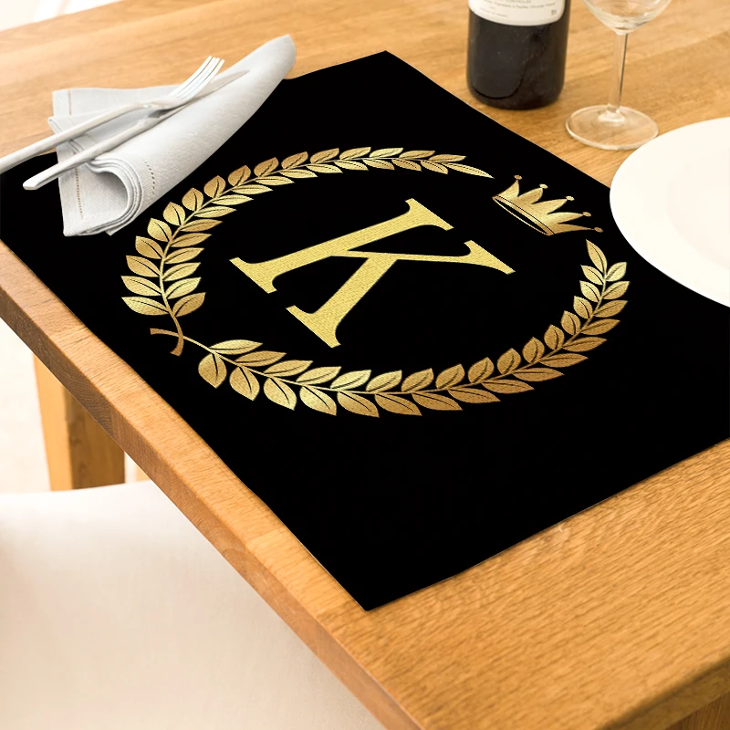 Home-Decor-Luxury-Black-Golden-Letter-Print-Linen-Dining-Table-Mats ...