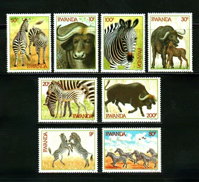 8 PCS, Rwanda Post Stamp, 1984, African Wildlife, Animal Stamp, Real ...