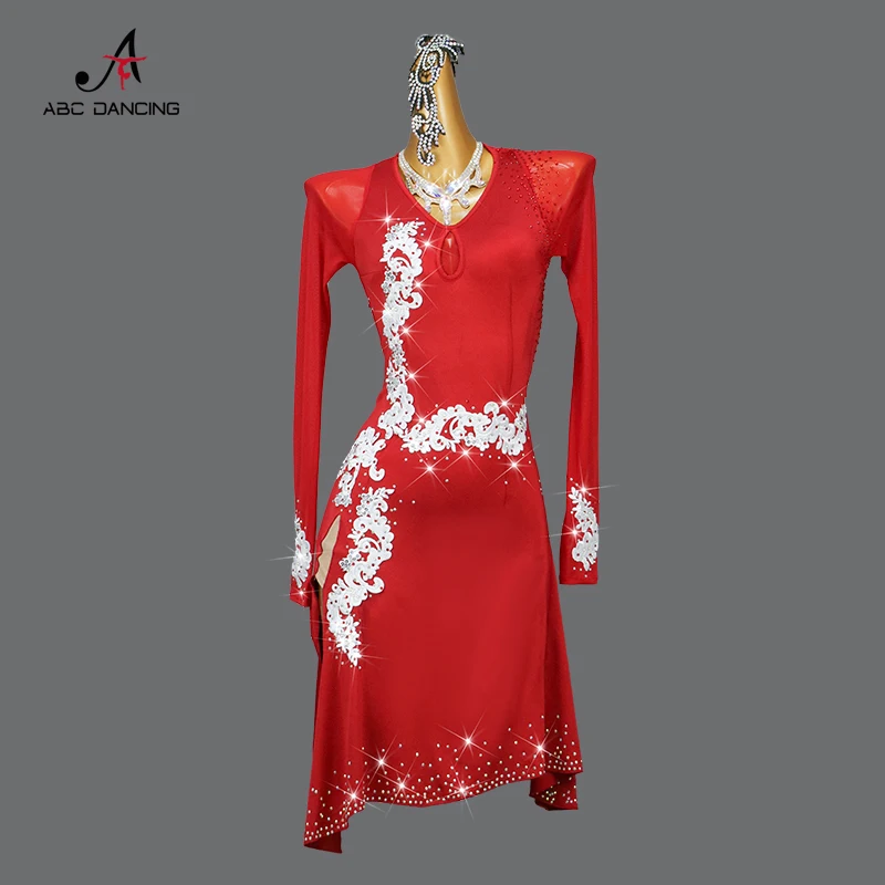 New-Red-Latin-Dance-Skirt-Stand-Ballroom-Dress-Women-Line-Dancewear ...