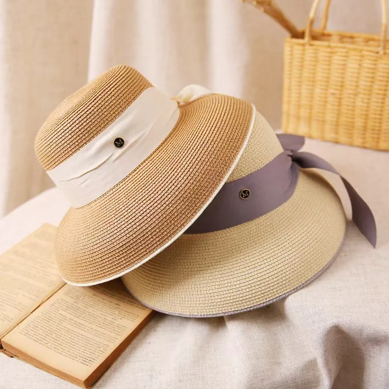 2025 Hepburn Sun Hat Women Summer Sunscreen Straw Hat Female Retro Bow ...