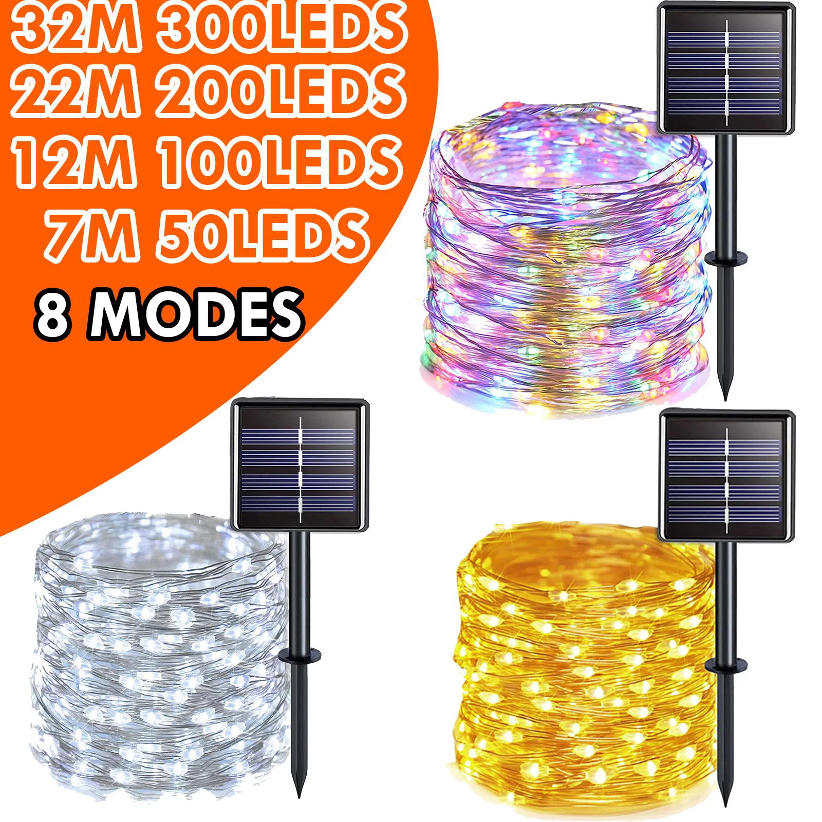 Outdoor Solar String Light 300/200/100/50 LED Fairy Garland 8 Mode ...