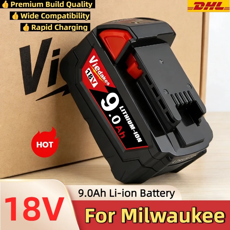 for Milwaukee M18 M18B5 Battery 18V 6.0Ah 9Ah High Capacity Li-ion ...