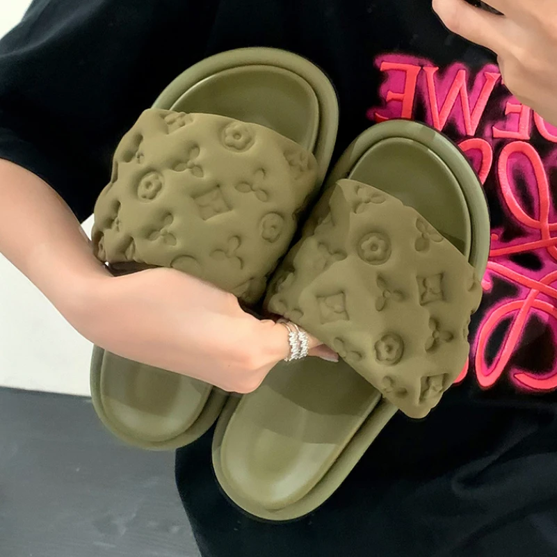 FOREADA-Women-Slides-Round-Toe-Platform-Sandals-Flat-Platform-Mid-Heels ...