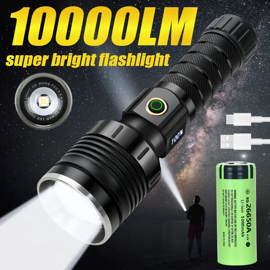 Rechargeable-Powerful-LED-Flashlight-Torch-Light-10000LM-High-Power ...