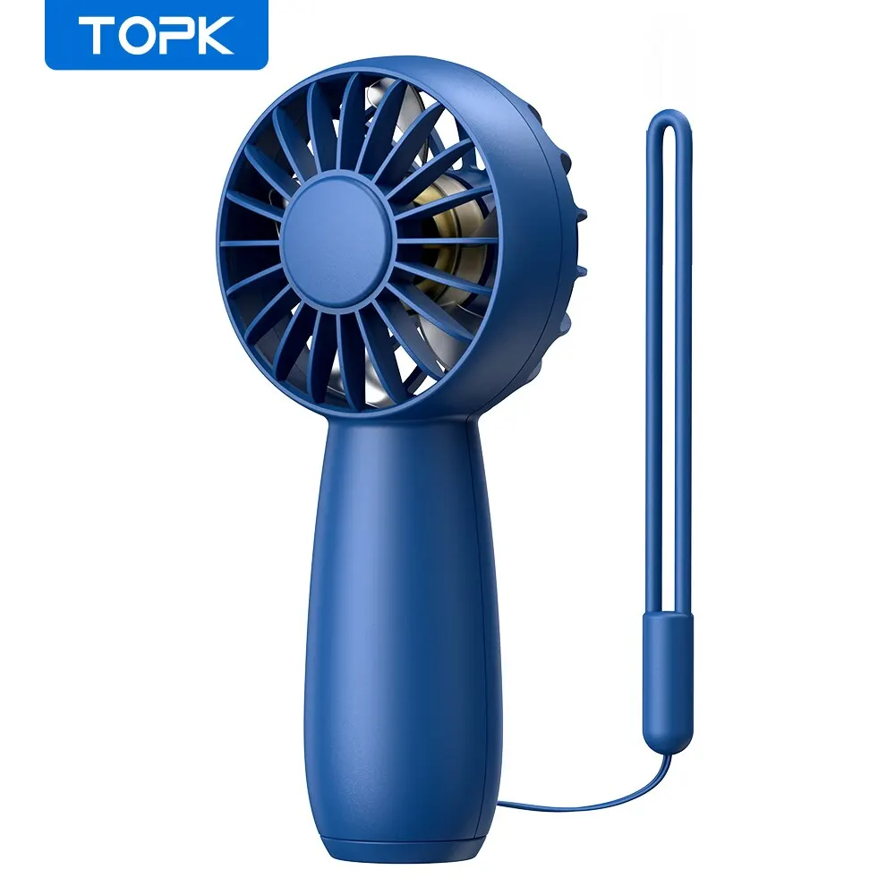 Topk Usb 충전식 미니 선풍기 귀여운 휴대용 3 단 스트론 핸드헬드 편리한 개인 냉각 전기 선풍기 학교용 보조베터리 포함
