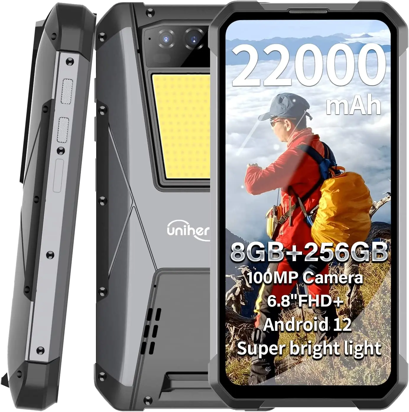 Smartphone robuste avec vision nocturne, téléphone portable Android 12 ...