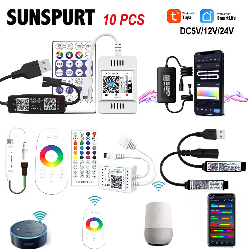 10PCS WS2812B LED Pixel Lights Controller Bluetooth WIFI Music Control ...