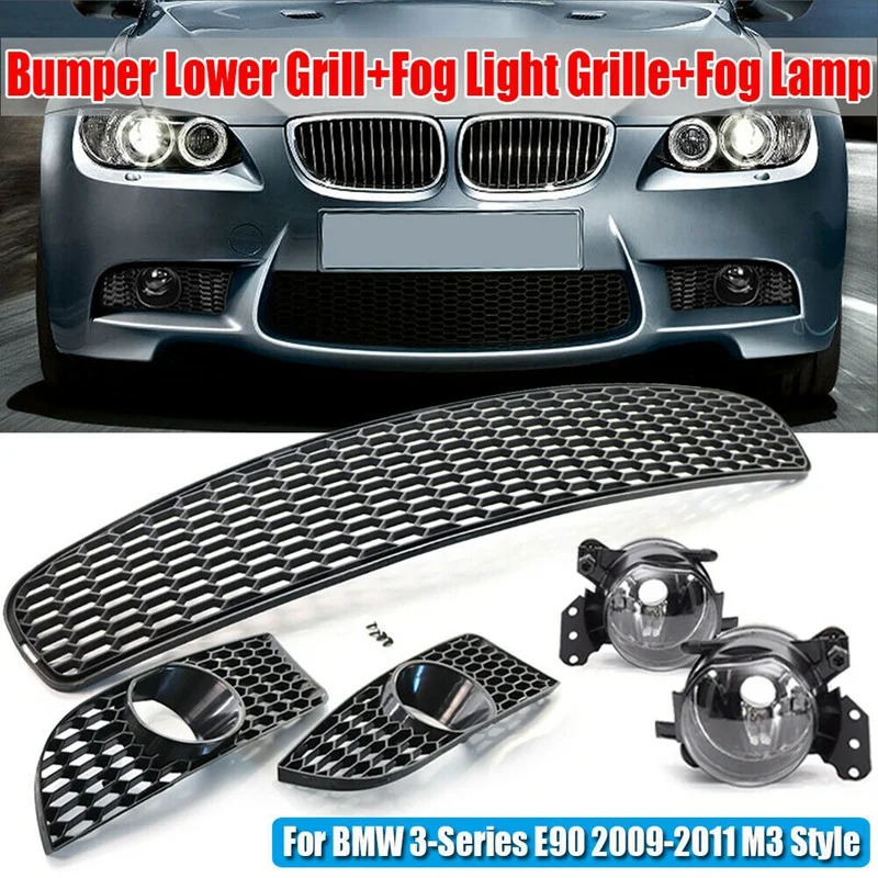 Front-Lower-Bumper-Grille-Fog-Light-Grill-Fog-Lamp-Kit-For-BMW-3-Series ...