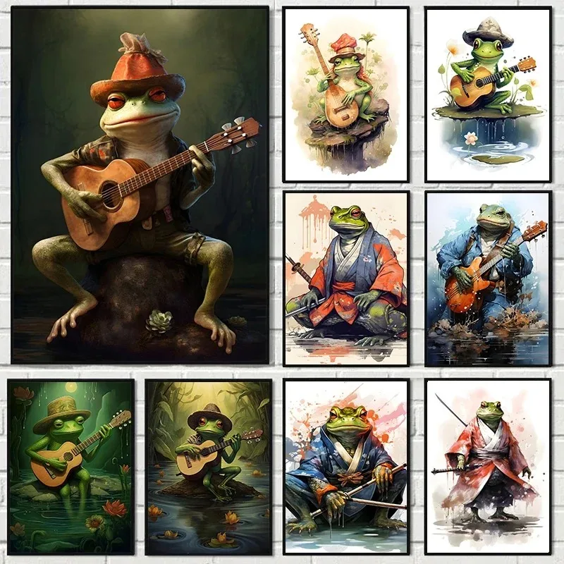 Lustige-Musik-Krieger-Frosch-Malerei-Leinwand-abstrakte-Tier-drucke ...