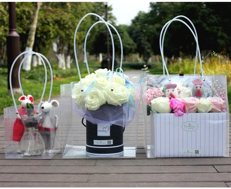 10pcs Square Transparent Flower Plastic Handbag Flower Packaging ...