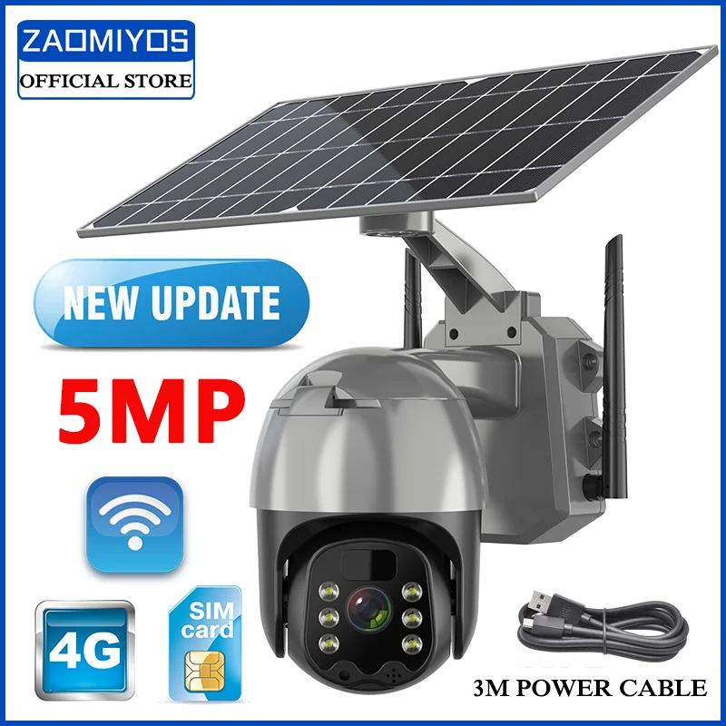 4G 태양 IP 와이파이 5MP/3MP CCTV 비디오 무선 감시 카메라, 야외 PTZ 배터리 보안 보호 방수 컬러 야간|감시 카메라| - AliExpress