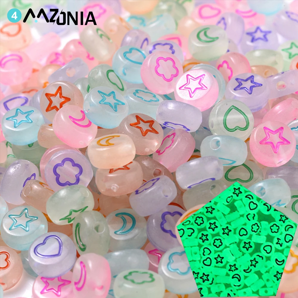 100pcs-7mm-Colorful-Star-Moon-Beads-Luminous-Beads-Spacer-Beads-Glow-in ...