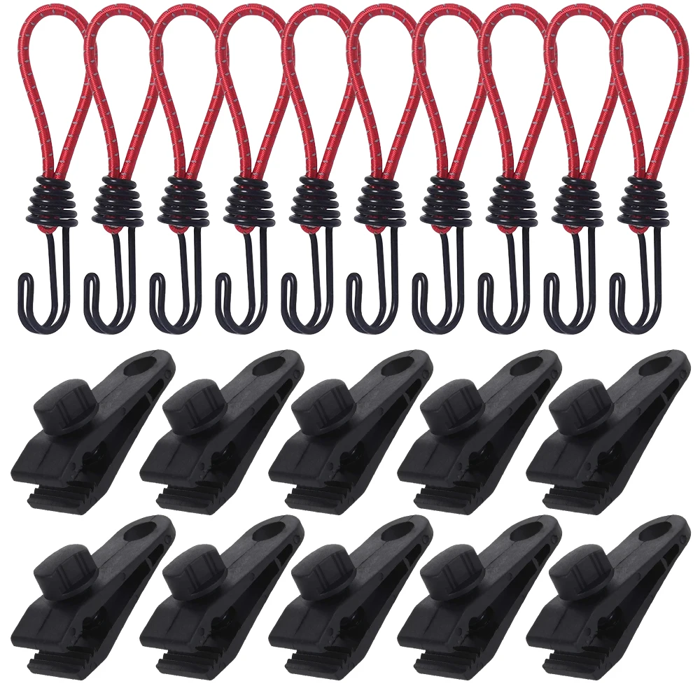 10 Pcs Heavy Duty Tarp Clips And Elastic Rope Cord HookTent Clip Clamps ...