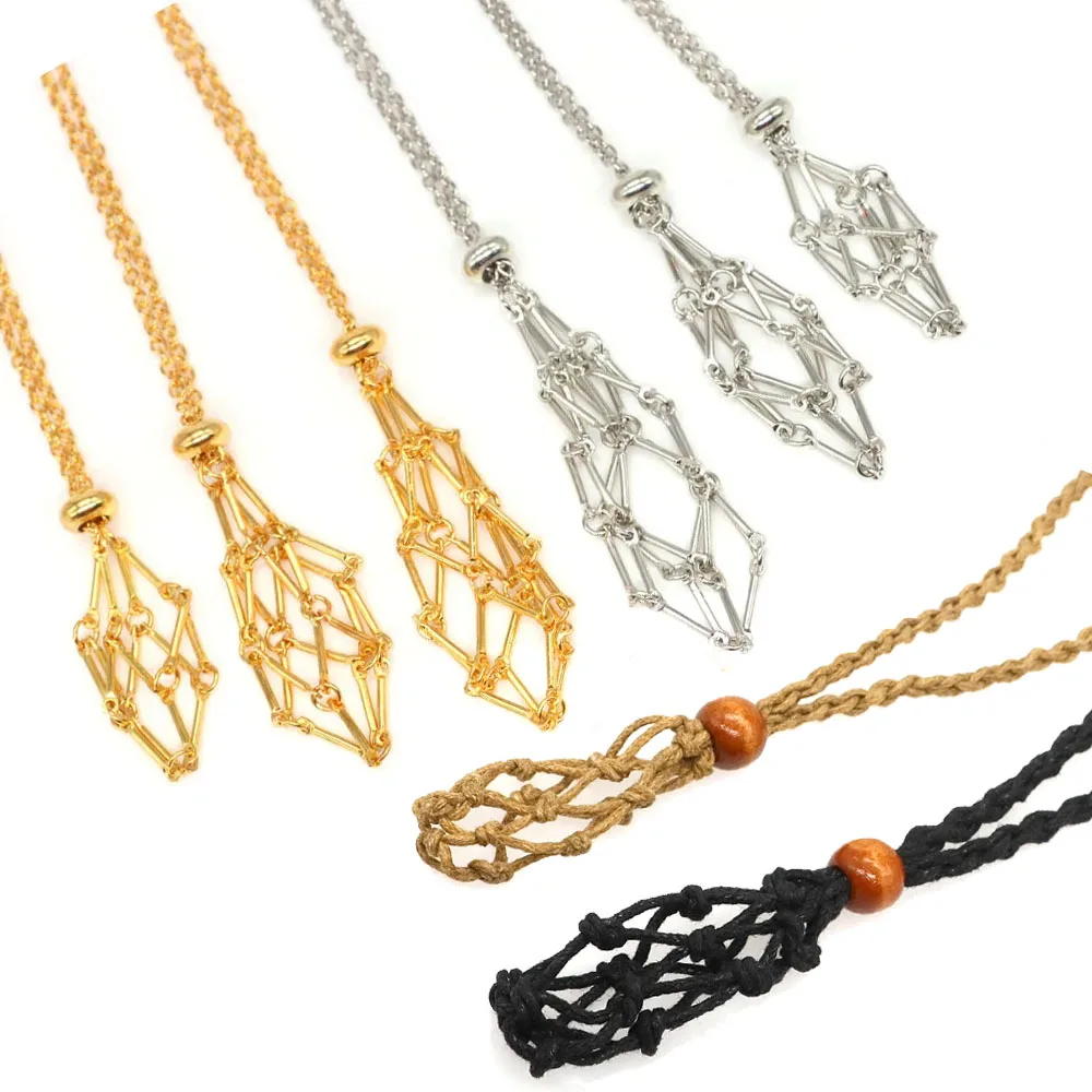 Crystal-Stone-Holder-Necklace-Wax-Rope-Metal-Chain-Gemstone-Collecting ...