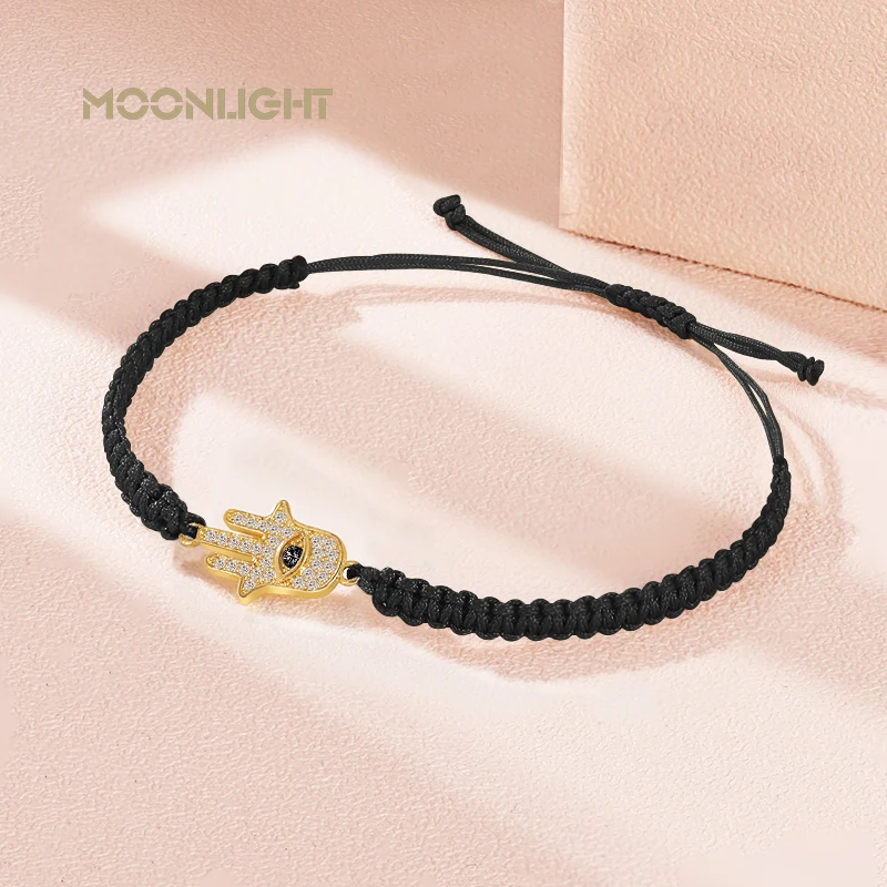 MOONLIGHT-Prayer-Hand-of-Fatima-Evil-Eye-Braided-Bracelet-Handwoven-Adjustable-Hamsa-Charm ...