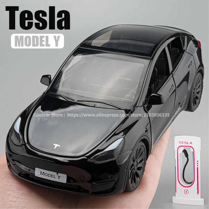 All-1-24-TESLA-MODEL-Y-Model-3-With-Charging-Pile-Alloy-Diecast-Metal ...