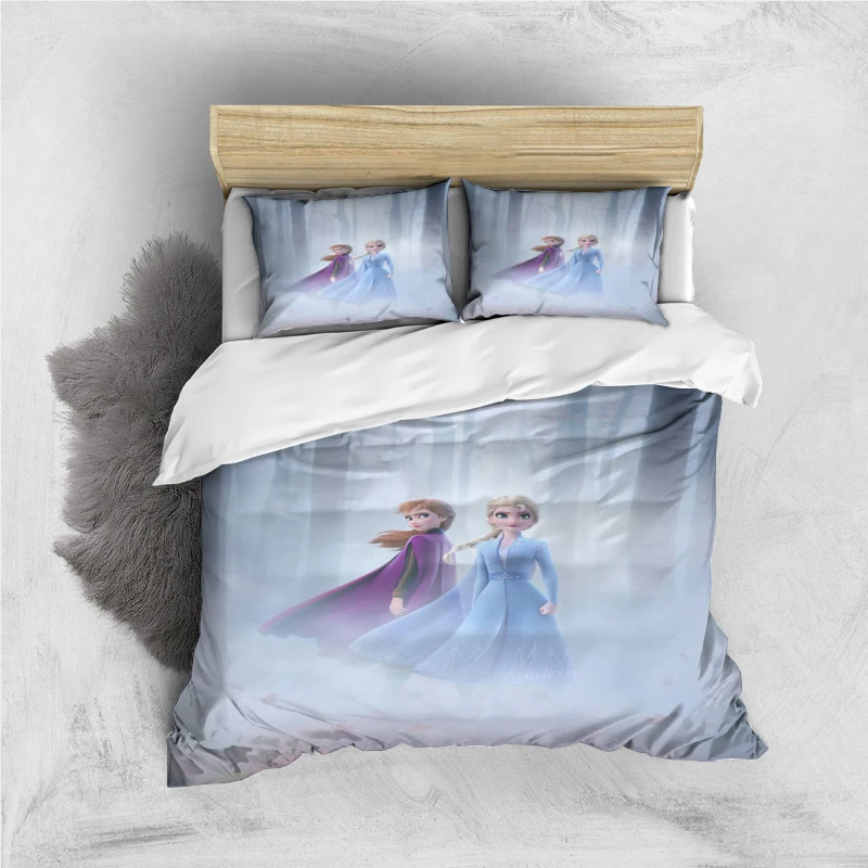 Disney Cartoon Frozen Elsa Print Three Piece Bedding Set Cover Set With ...