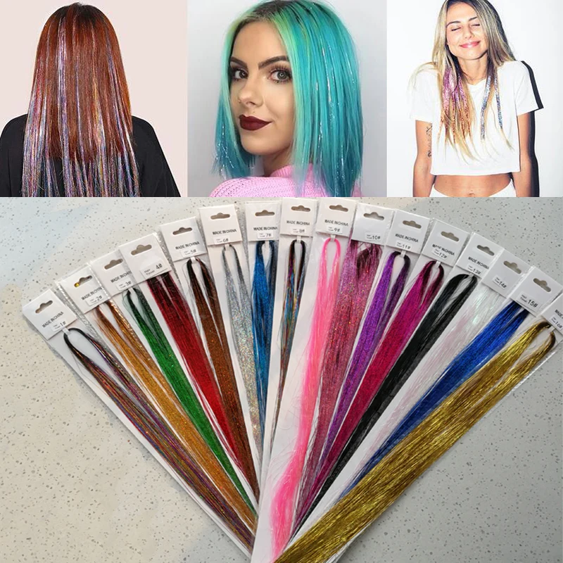 90cm-150-Strands-Sparkle-Shiny-Hair-Tinsel-Rainbow-Silk-Hair-Extensions ...