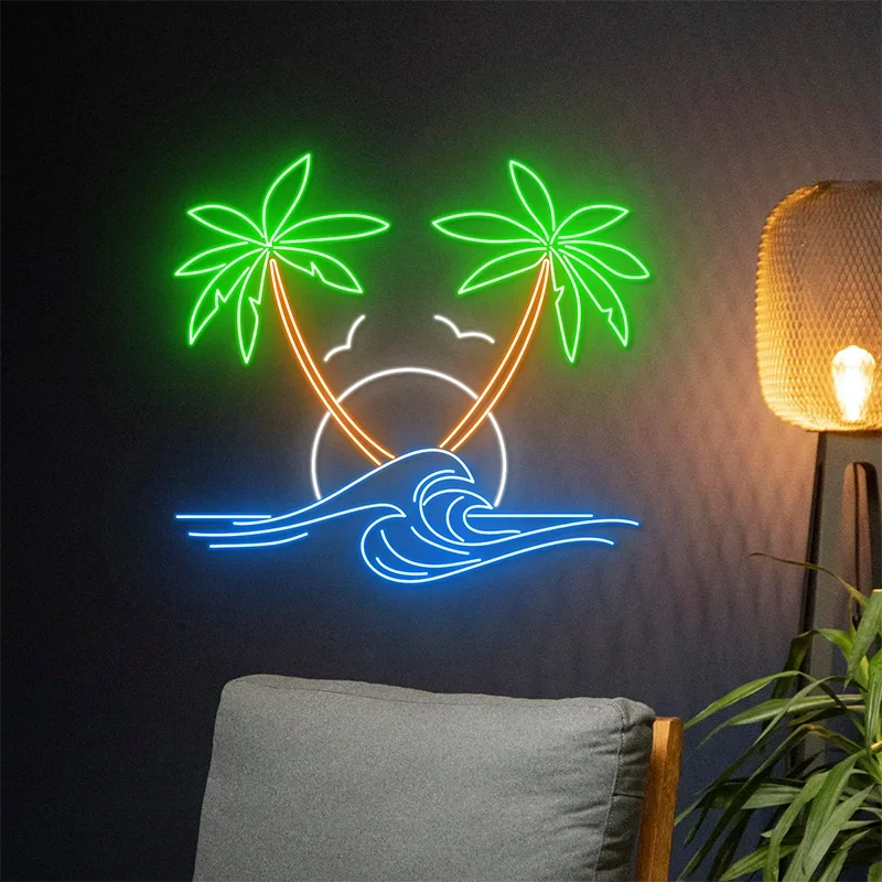 Sun-Ocean-Waves-Palm-Tree-Neon-Sign-Beach-Led-Sign-Holiday-Led-Light ...