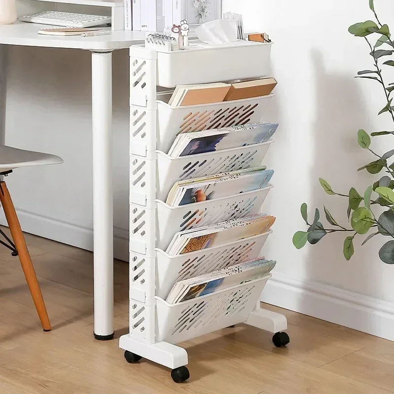 Storage-Rack-Bookshelf-Table-Side-Wheels-Rack-Removable-Floor-Multi ...