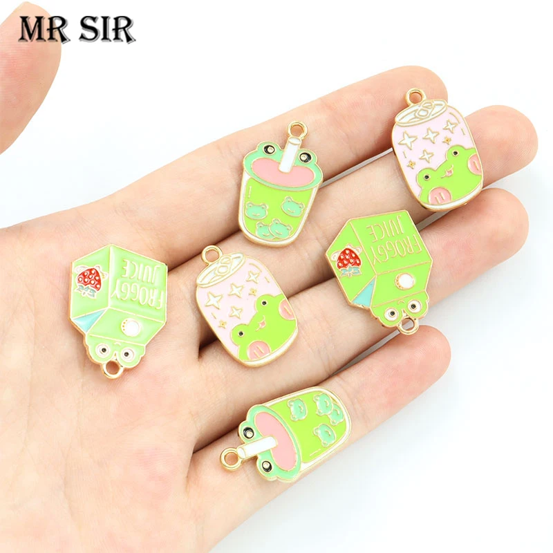 10pcs-Cute-Cartoon-Green-Frog-Enamel-Charms-Lovely-Froggy-Juice-Milktea ...
