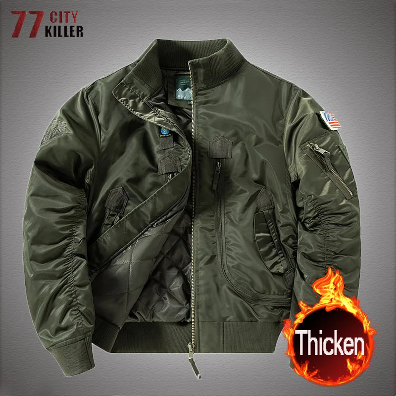 Winter Thicken Bomber Jackets Men Military Multi-pocket MA-1 Air Force ...