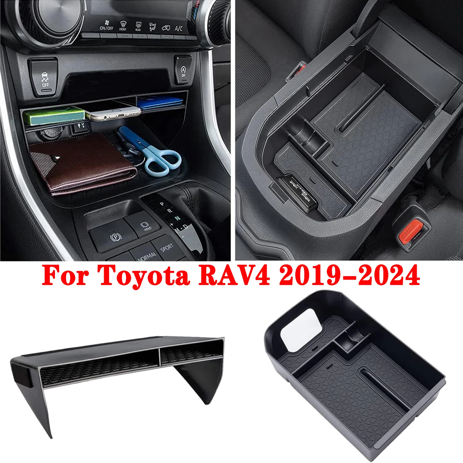 2PCS-Center-Console-Organizer-Tray-and-Armrest-Storage-Box-For-Toyota ...
