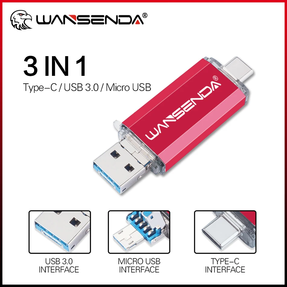 WANSENDA-USB-3-0-Flash-Drive-Type-C-MicroUSB-Memory-Stick-32GB-64GB ...