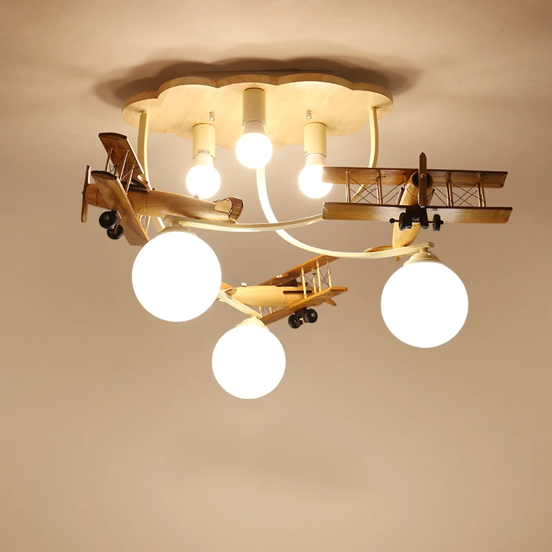 Wooden-Plane-Lamp-Creative-Airplane-Chandelier-Light-for-Nursery-Room ...