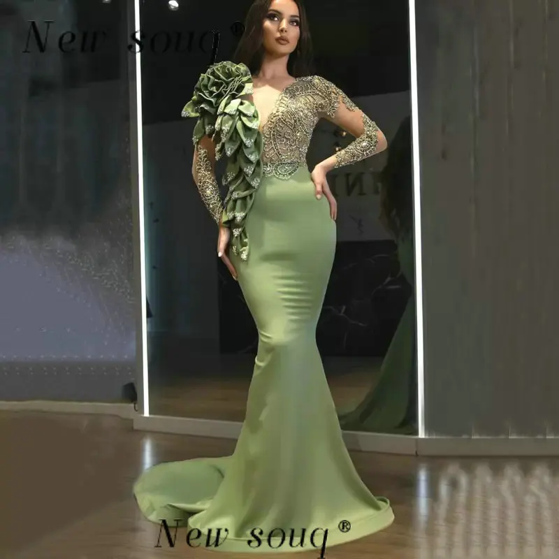 Chic-Green-Long-Sleeves-Muslim-Mermaid-Evening-Dresses-2023-Arabic ...