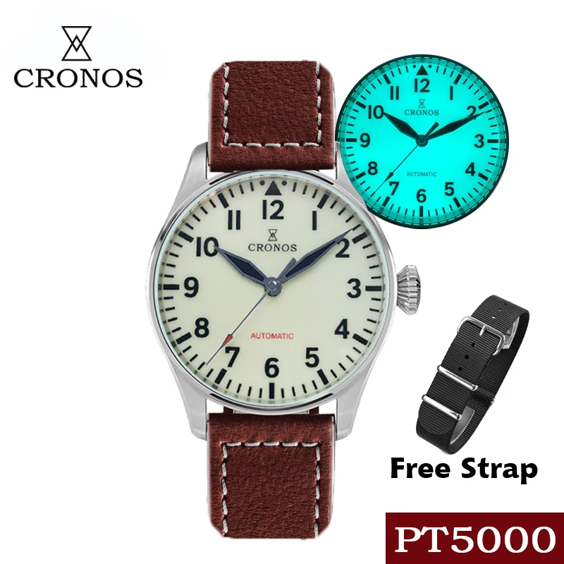 Cronos Pilot Flieger Mechanical Men Watch Stainless Steel Super ...