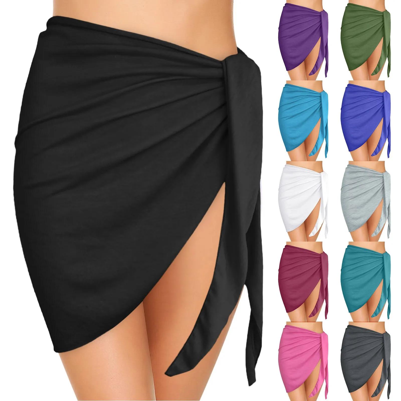 Vestido-corto-de-Color-liso-para-mujer-traje-de-ba-o-falda-Pareo-ropa ...