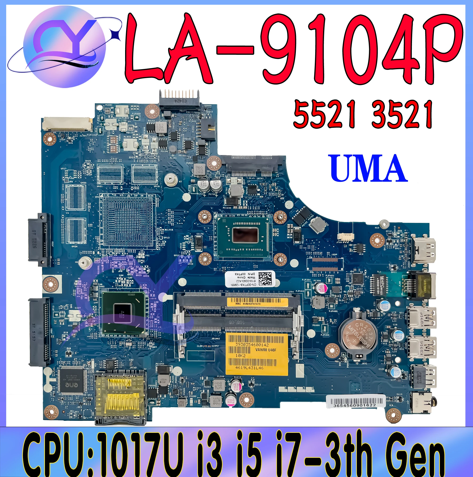 LA-9104P Mainboard For Dell Inspiron 15 3521 5521 6H8WV 06H8WV CN ...