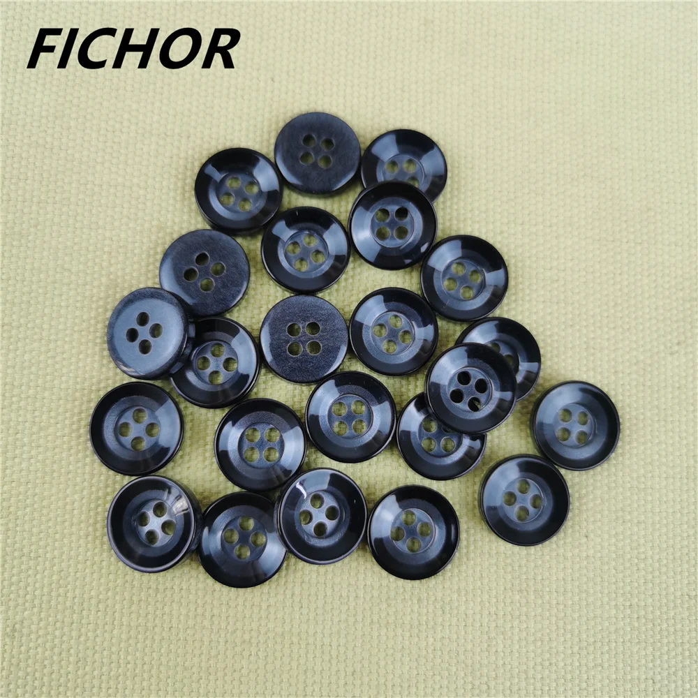 30/50pcs 11mm 4 Holes Black Luxury Clothing Buttons Round Solid Color ...