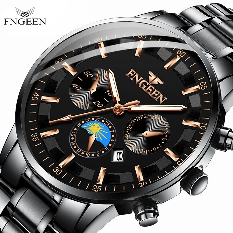 FNGEEN-Men-Watch-Big-Dial-Male-Student-Waterproof-Black-Calendar-Quartz ...