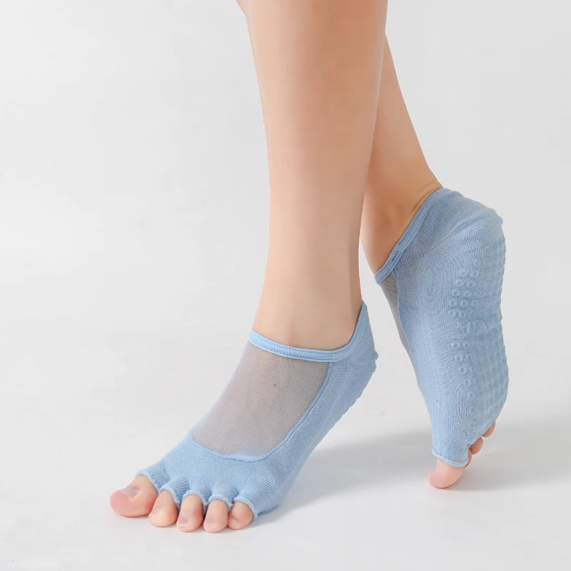 New Women Open Toe Yoga Socks Cotton Anti-slip Five Toe Pilates Socks ...