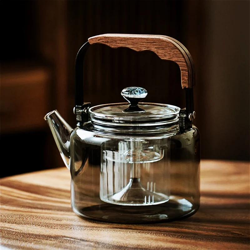 1000ml-Magnetic-Suction-Wooden-Handle-Beam-Glass-Teapot-With-Tea ...
