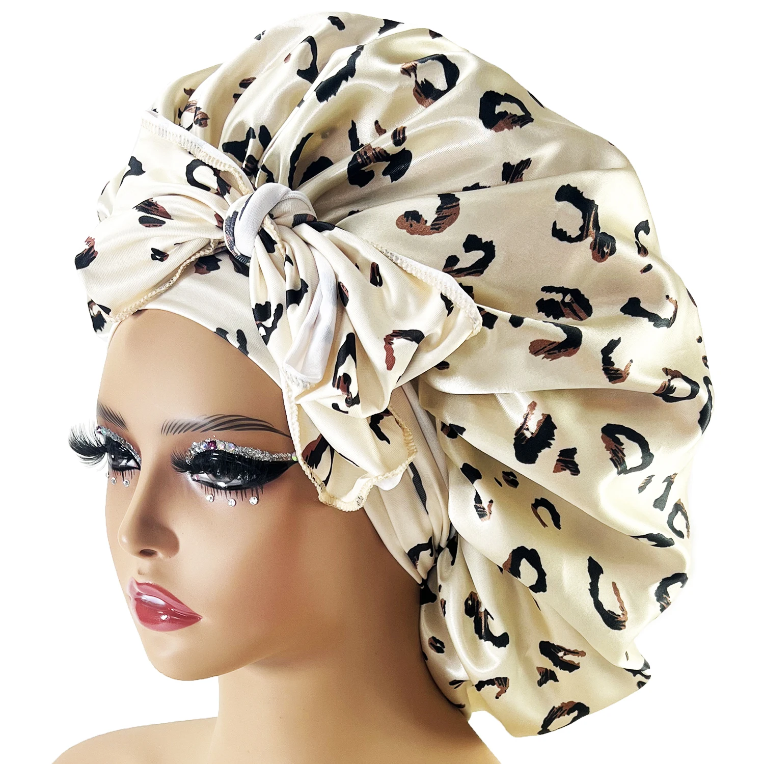 New-Large-Satin-Bonnet-Silk-Night-Sleeping-Cap-With-Head-Tie-Band ...