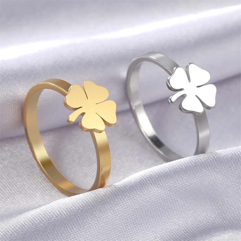 Four-leaf-clover-Rings-Exquisite-Men-Women-s-Stainless-Steel-Rings-Good ...